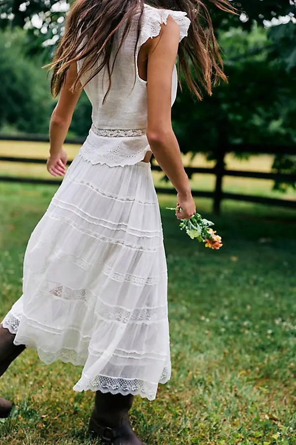 Free People Lily Lace Midi Skirt - Ivory