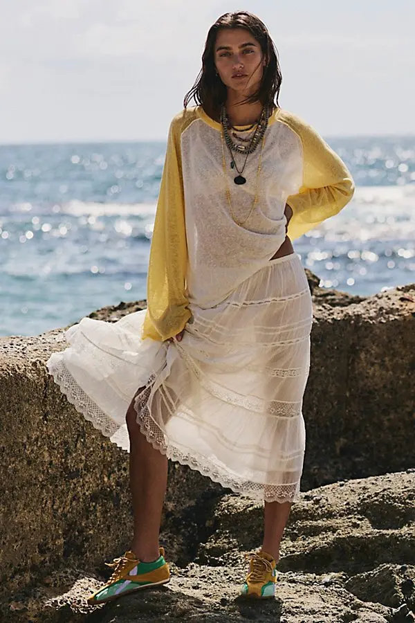 Free People Lily Lace Midi Skirt