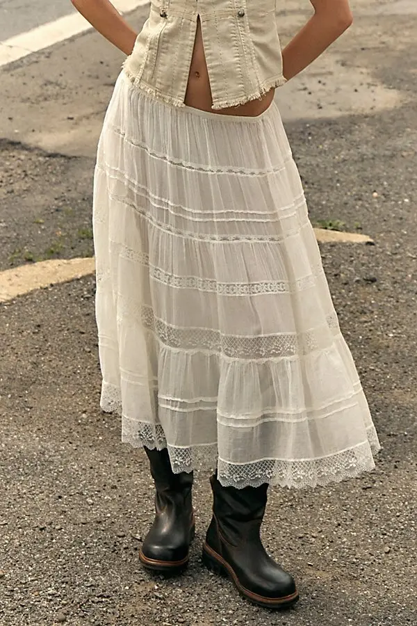 Free People Lily Lace Midi Skirt