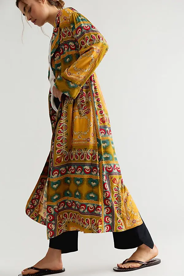 Free People Printed Duster With Classic Collar - Vienna Combo