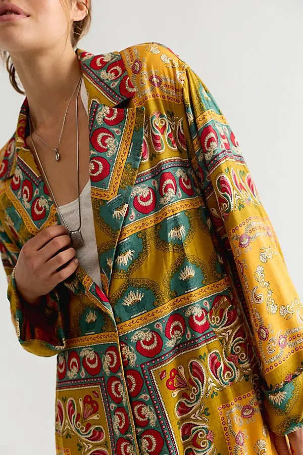 Free People Printed Duster With Classic Collar - Vienna Combo