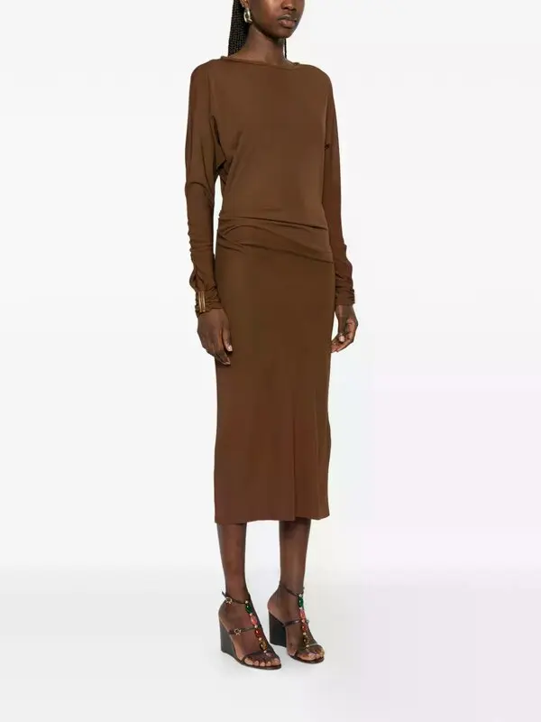 Max Mara Ruched Boat-neck Jersey Dress With Gold-tone Hardware