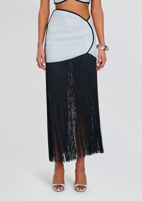 Azulu Joelle Fringe Skirt - Ice Blue
