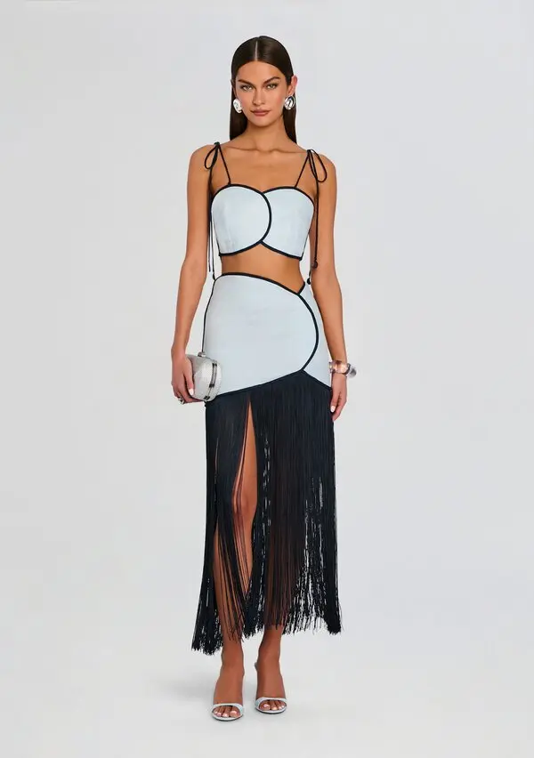 Azulu Joelle Fringe Skirt - Ice Blue
