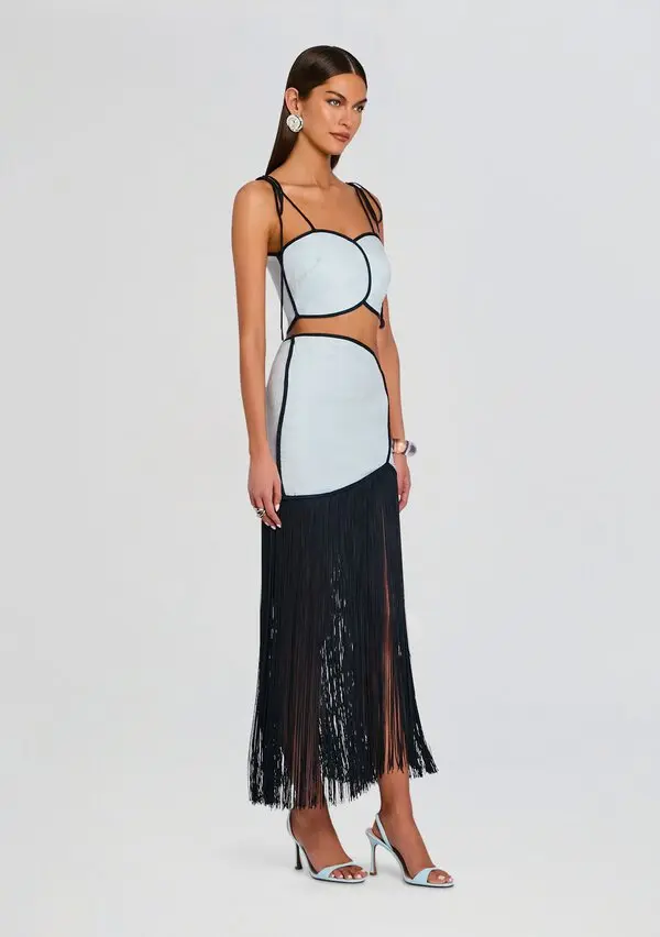 Azulu Joelle Fringe Skirt - Ice Blue