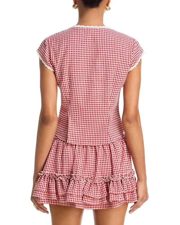 WAYF Aria Top Gingham Shirt With Lace Trim - Red
