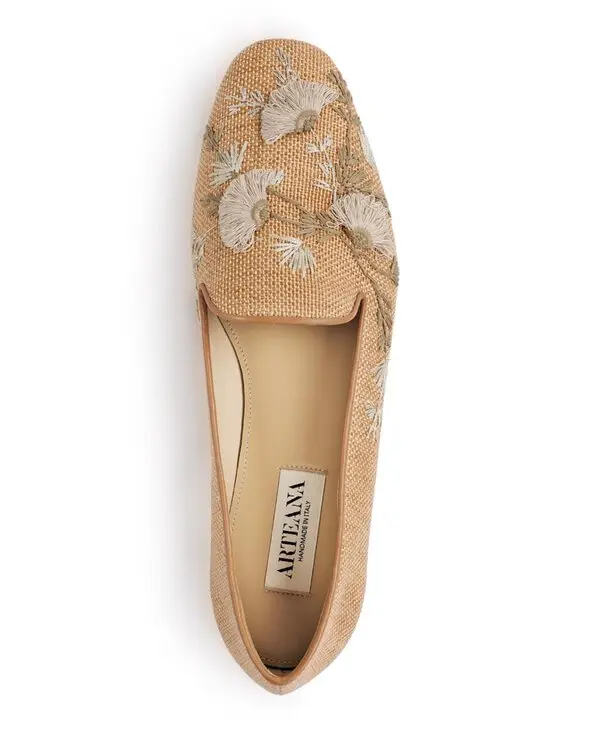 ARTEANA Flora Raffia Smoking Slipper - Camel