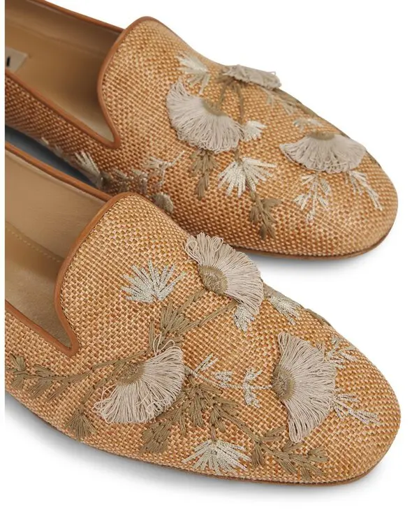 ARTEANA Flora Raffia Smoking Slipper - Camel