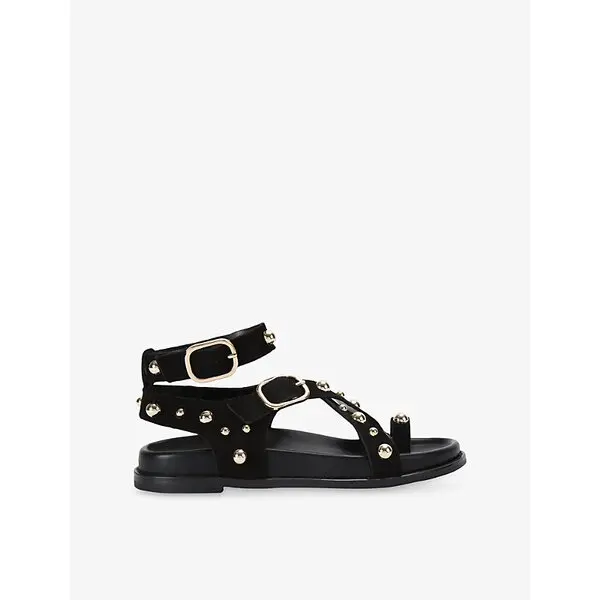 Steve Madden Linear Flat Suede Sandals - Black