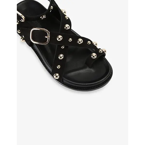 Steve Madden Linear Flat Suede Sandals - Black