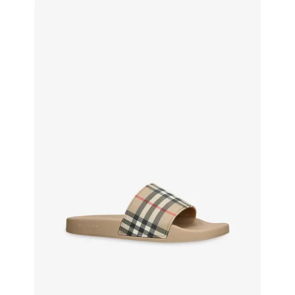 Burberry Furley Checked Rubber Slides - Beige Comb