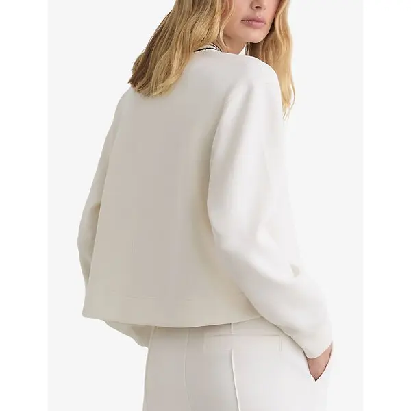 REISS Cropped V-neck Sweatshirt With Striped Trim