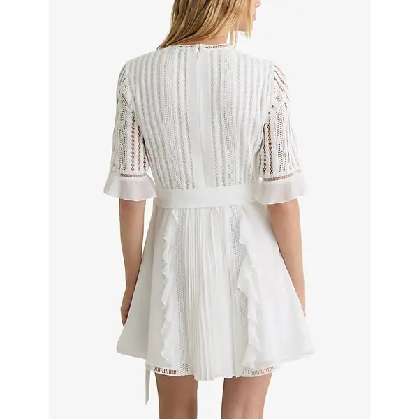 REISS Armina Lace Tie-waist Mini Dress - Ivory
