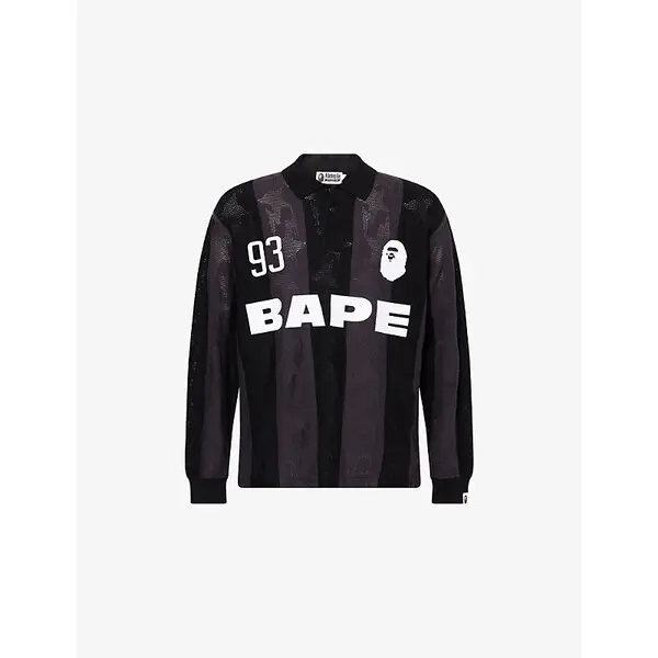 A BATHING APE Logo-embossed Striped Cotton-knit Polo Top