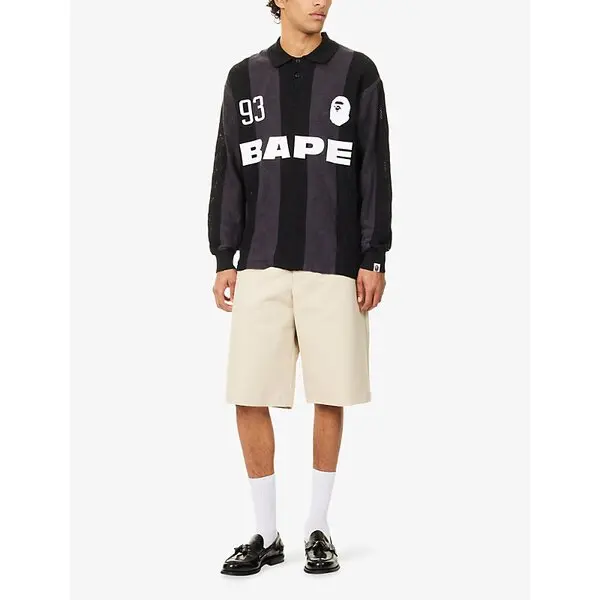 A BATHING APE Logo-embossed Striped Cotton-knit Polo Top