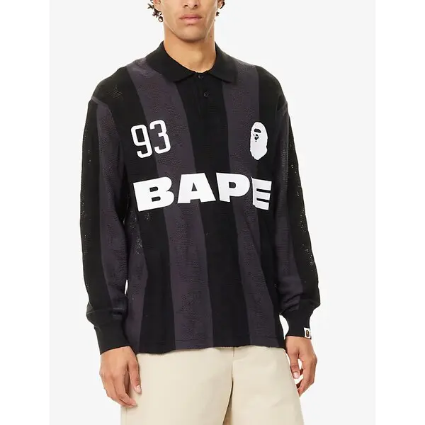 A BATHING APE Logo-embossed Striped Cotton-knit Polo Top