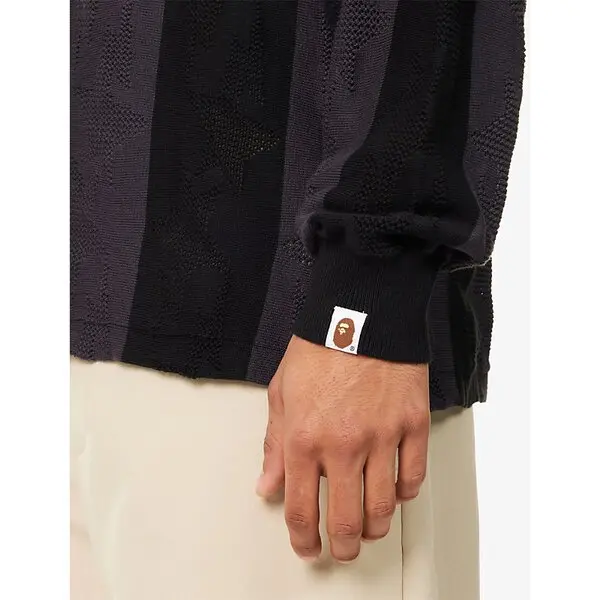 A BATHING APE Logo-embossed Striped Cotton-knit Polo Top
