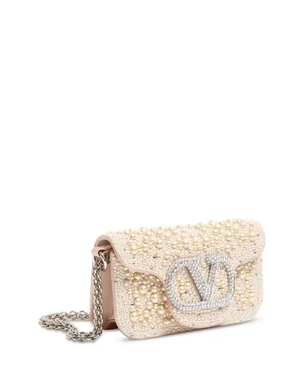 Valentino Garavani Small Shoulder Bag With Imitation Pearl Embellishment - Cream