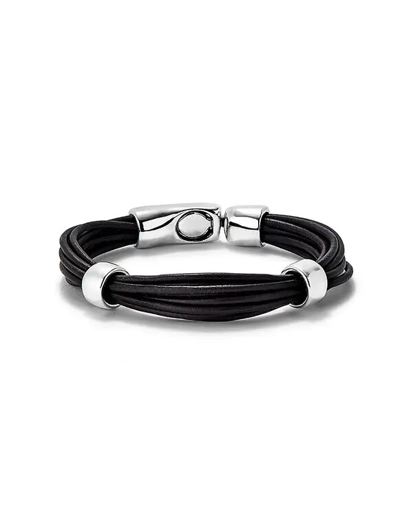 UNODE50 Multi-strand Leather Bracelet With -plated Circles - Silver