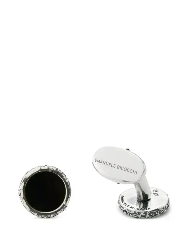 Emanuele Bicocchi Onyx Arabesque Cufflinks - Silver