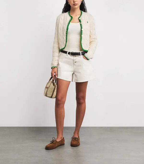 Polo Ralph Lauren Stretch-cotton Cropped Cardigan - Ivory