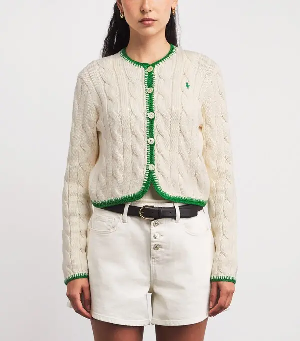 Polo Ralph Lauren Stretch-cotton Cropped Cardigan - Ivory