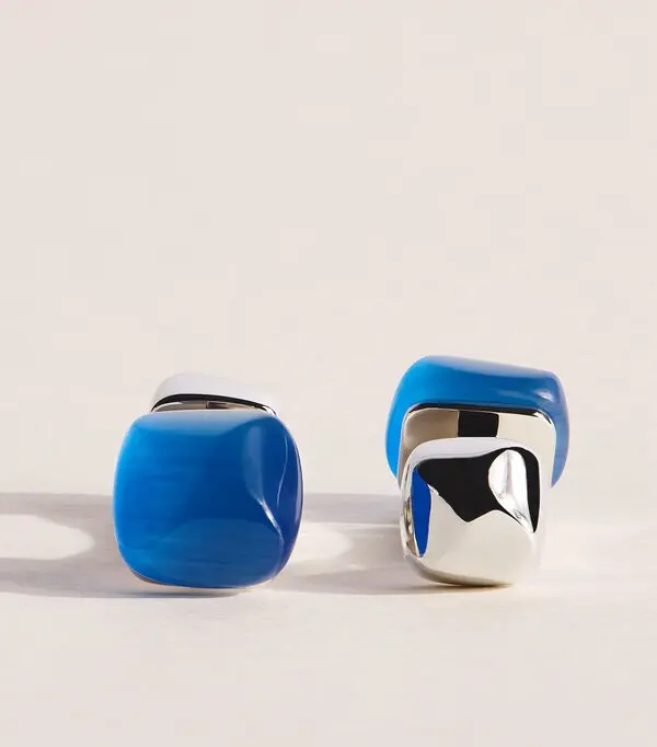 BABETTE WASSERMAN LONDON Rhodium-plated Catseye Twist Square Cufflinks - Blue