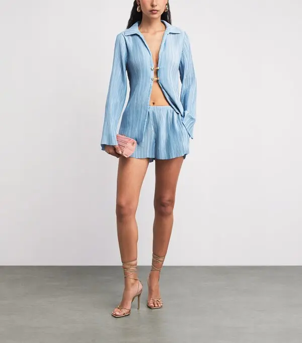 Cult Gaia Sinclair Plissé Origami Shorts - Blue