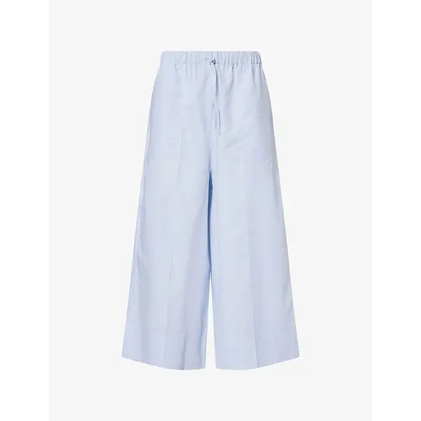 TOTEME Embroidered Wide-leg Cotton And Linen Trousers - Sky