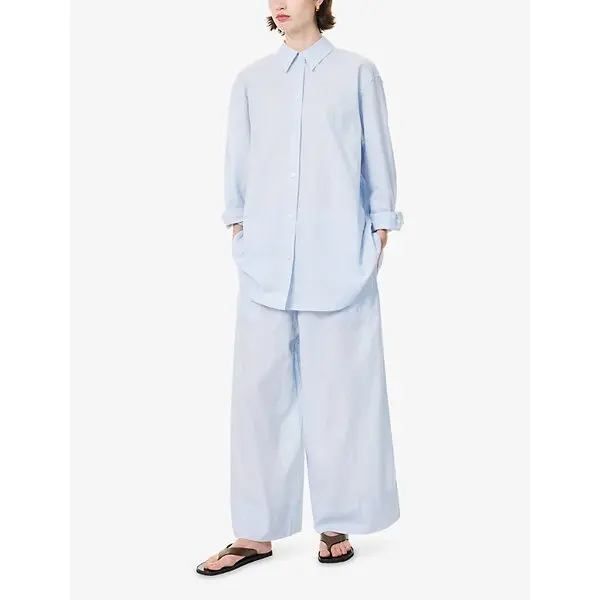TOTEME Embroidered Wide-leg Cotton And Linen Trousers - Sky
