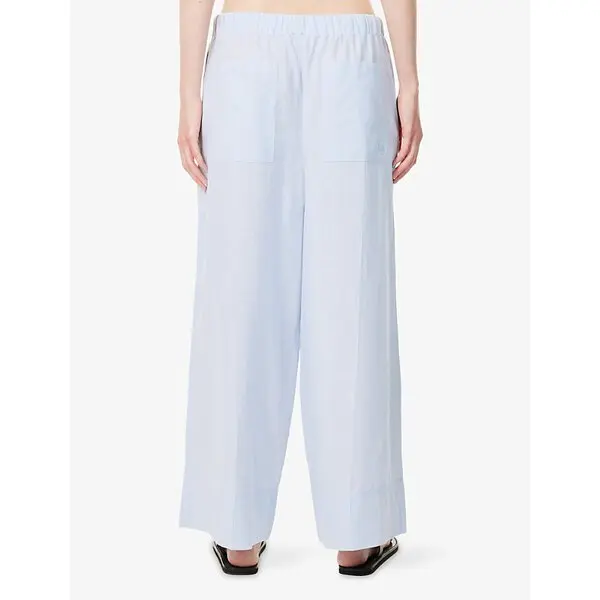 TOTEME Embroidered Wide-leg Cotton And Linen Trousers - Sky