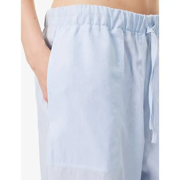 TOTEME Embroidered Wide-leg Cotton And Linen Trousers - Sky