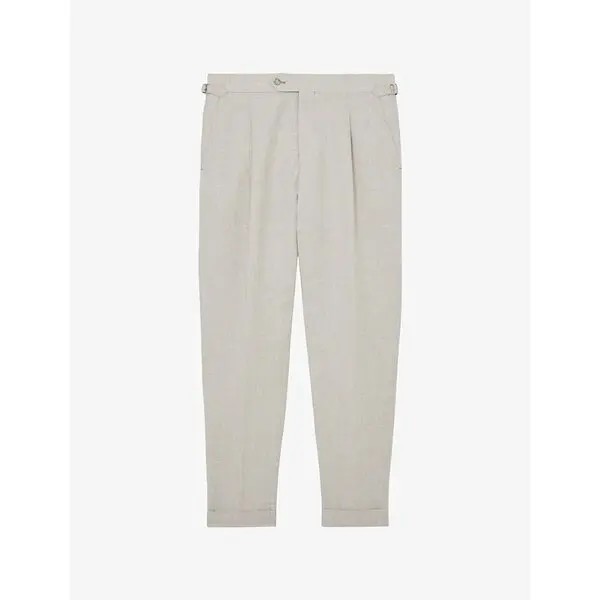REISS Checked Linen And Cotton Trousers