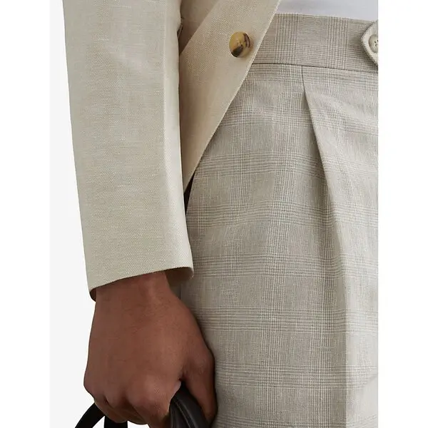 REISS Checked Linen And Cotton Trousers
