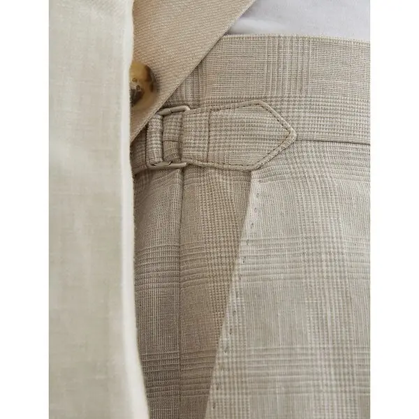 REISS Checked Linen And Cotton Trousers