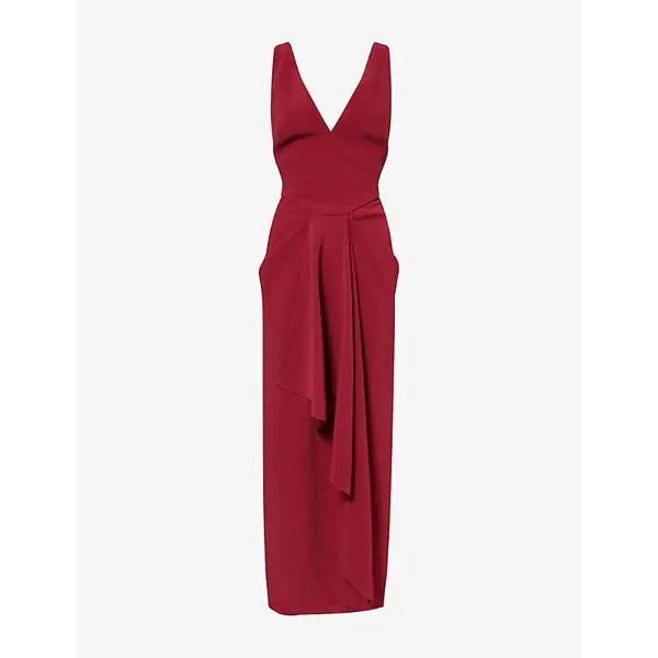 Givenchy Sleeveless Plunging V-neck Midi Dress - Red Cherry