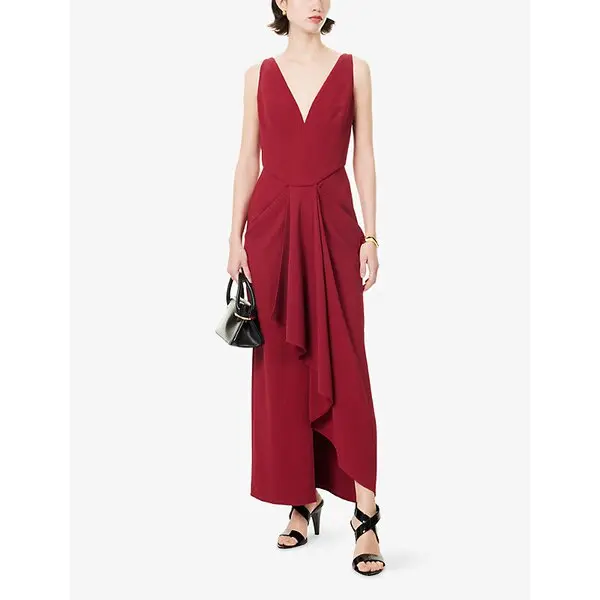 Givenchy Sleeveless Plunging V-neck Midi Dress - Red Cherry