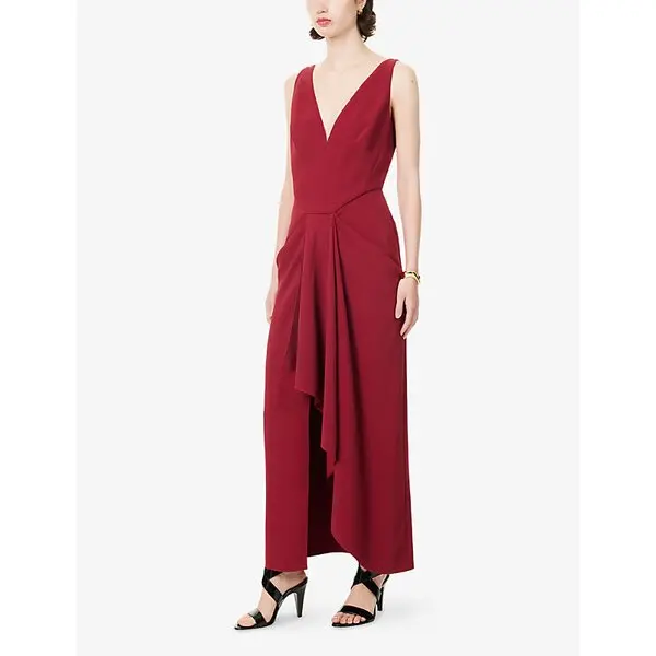 Givenchy Sleeveless Plunging V-neck Midi Dress - Red Cherry