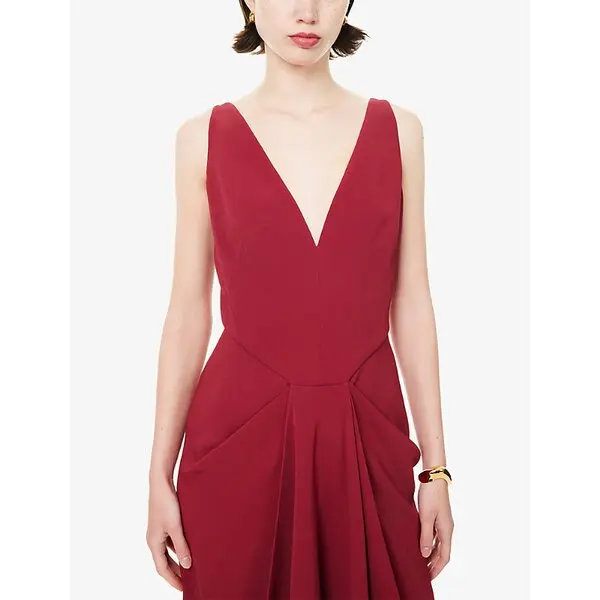 Givenchy Sleeveless Plunging V-neck Midi Dress - Red Cherry