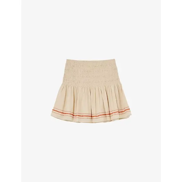 REISS Catie Shirred-waist Cotton-blend Mini Skirt