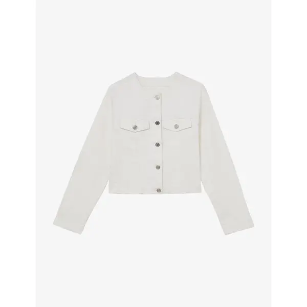 REISS Medora Round-neck Denim Jacket - White