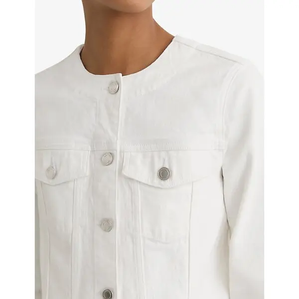 REISS Medora Round-neck Denim Jacket - White
