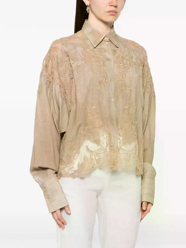 Ermanno Scervino Embroidered Lace-detail Shirt - Neutrals