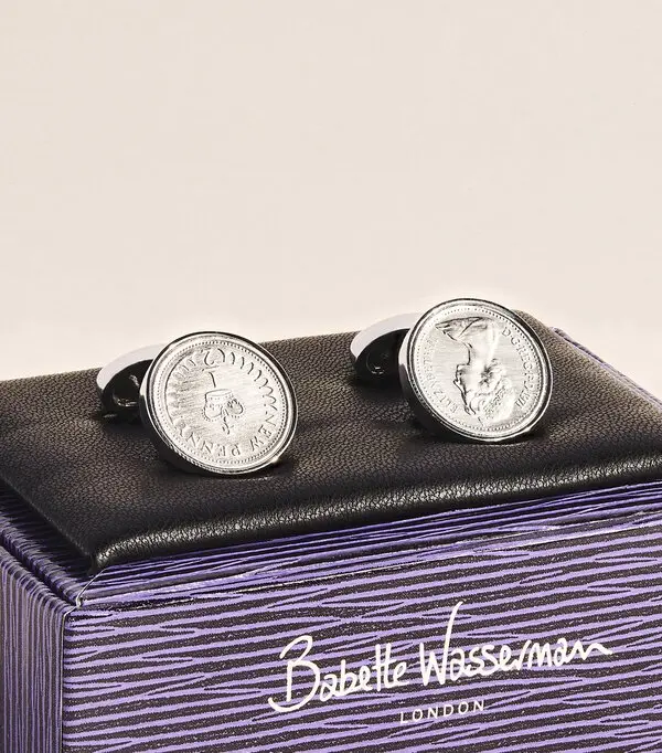 BABETTE WASSERMAN LONDON Rhodium-plated Halfpenny Cufflinks