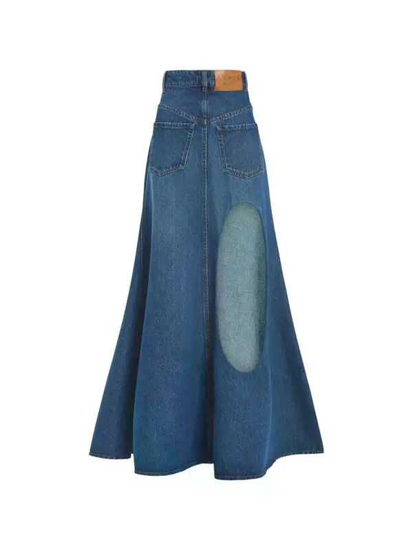 A.W.A.K.E. Mode Flared Denim Maxi Skirt With Cut-out Detail - Blue