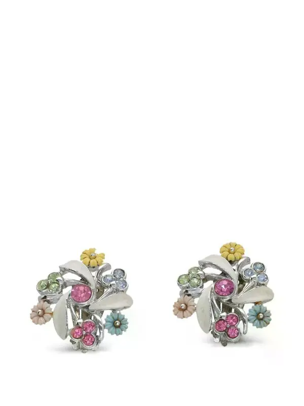 Vintage Floral-motif Clip-on Earrings - Silver