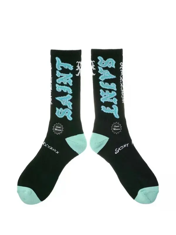 SAINT MXXXXXX Logo Intarsia Ribbed Socks - Black