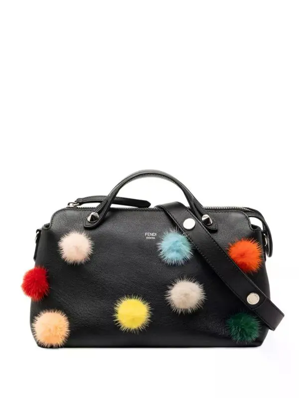 Fendi Medium Leather Pompom The Way Satchel - Black