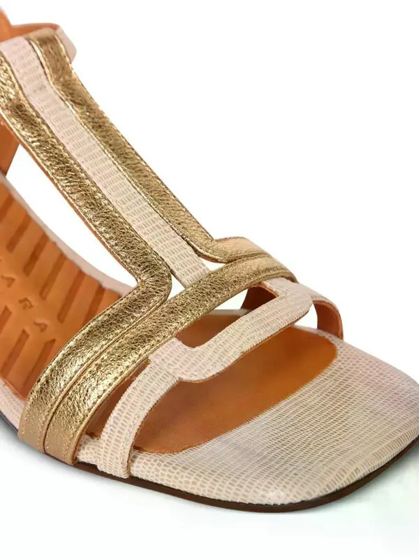Chie Mihara Lizard-effect Metallic-trim Sandals - Neutrals
