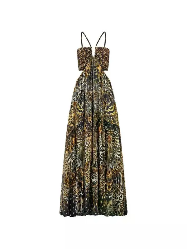 Camilla Leopard-print Cut-out Halterneck Maxi Dress - Black